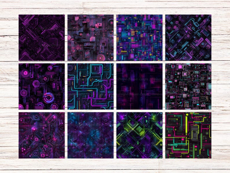 Neon Cyberpunk Seamless Patterns | 30 Futuristic Glow Digital Papers ...