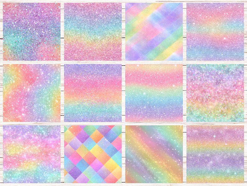 Pastel Rainbow Glitter Seamless Patterns | 24 Soft Sparkling Digital ...