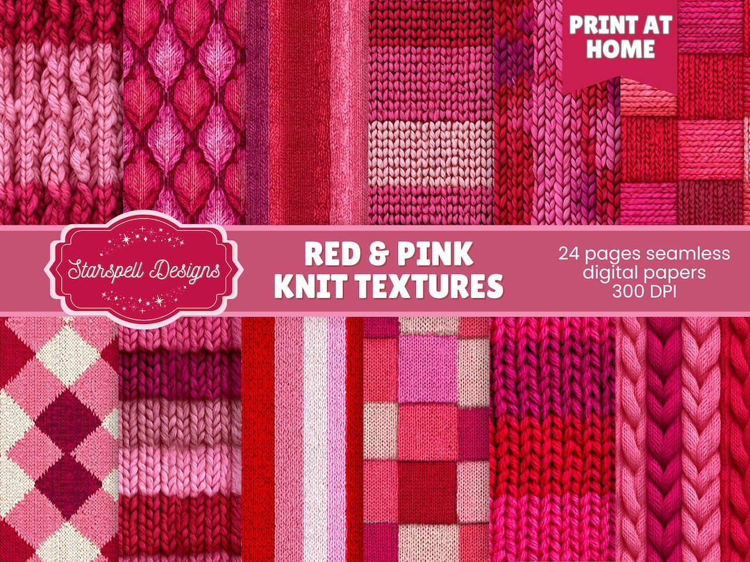 Red & Pink Knit Seamless Textures | 24 Cozy Valentine's Sweater Digital ...