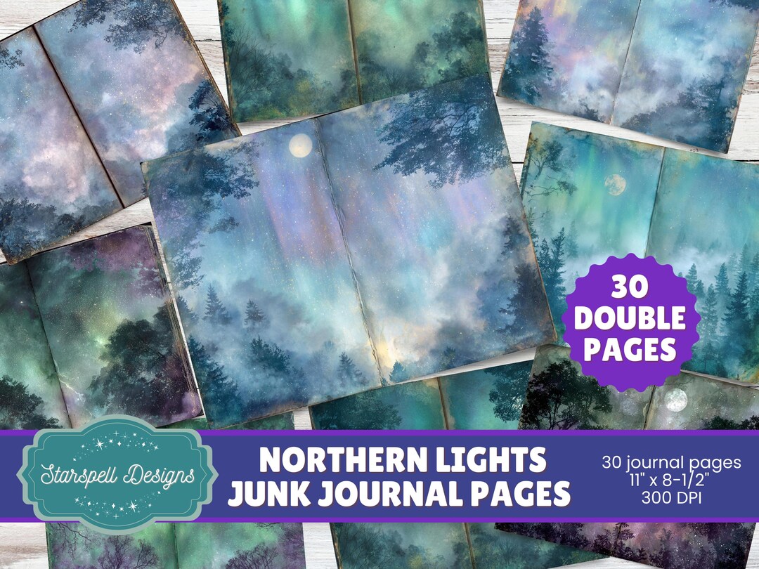 Aurora Borealis Junk Journal Pages: Celestial Scrapbook Paper (digital ...