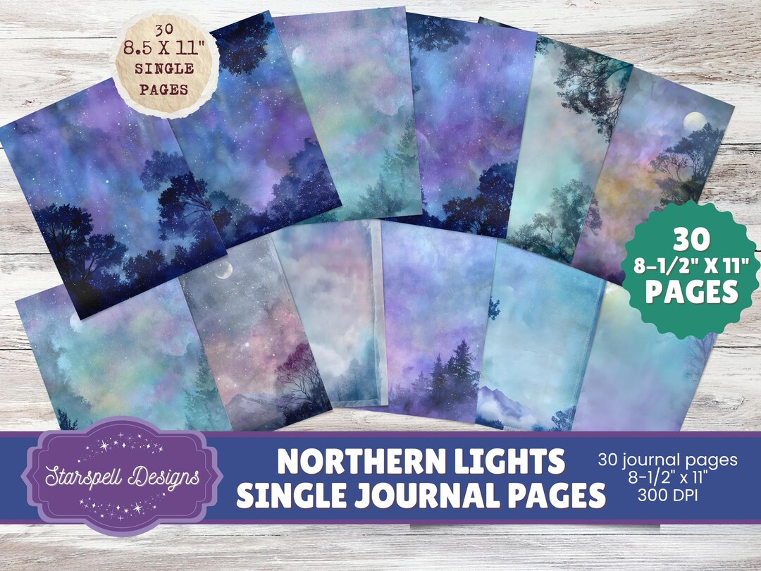 Aurora Borealis Junk Journal Pages: Watercolor Sky Scrapbook Paper ...