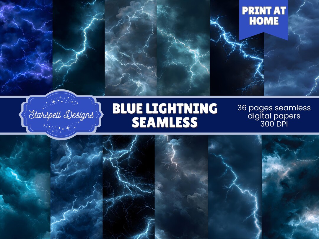 Blue Lightning Seamless Patterns | 36 Electric Storm Digital Papers ...