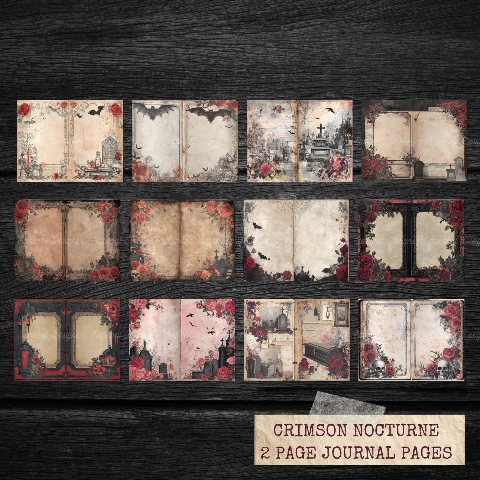 Gothic Vampire Junk Journal Pages: Crimson Nocturne Printable Kit ...