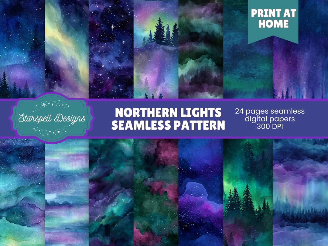 Northern Lights Digital Paper | Seamless Aurora Borealis Printable ...
