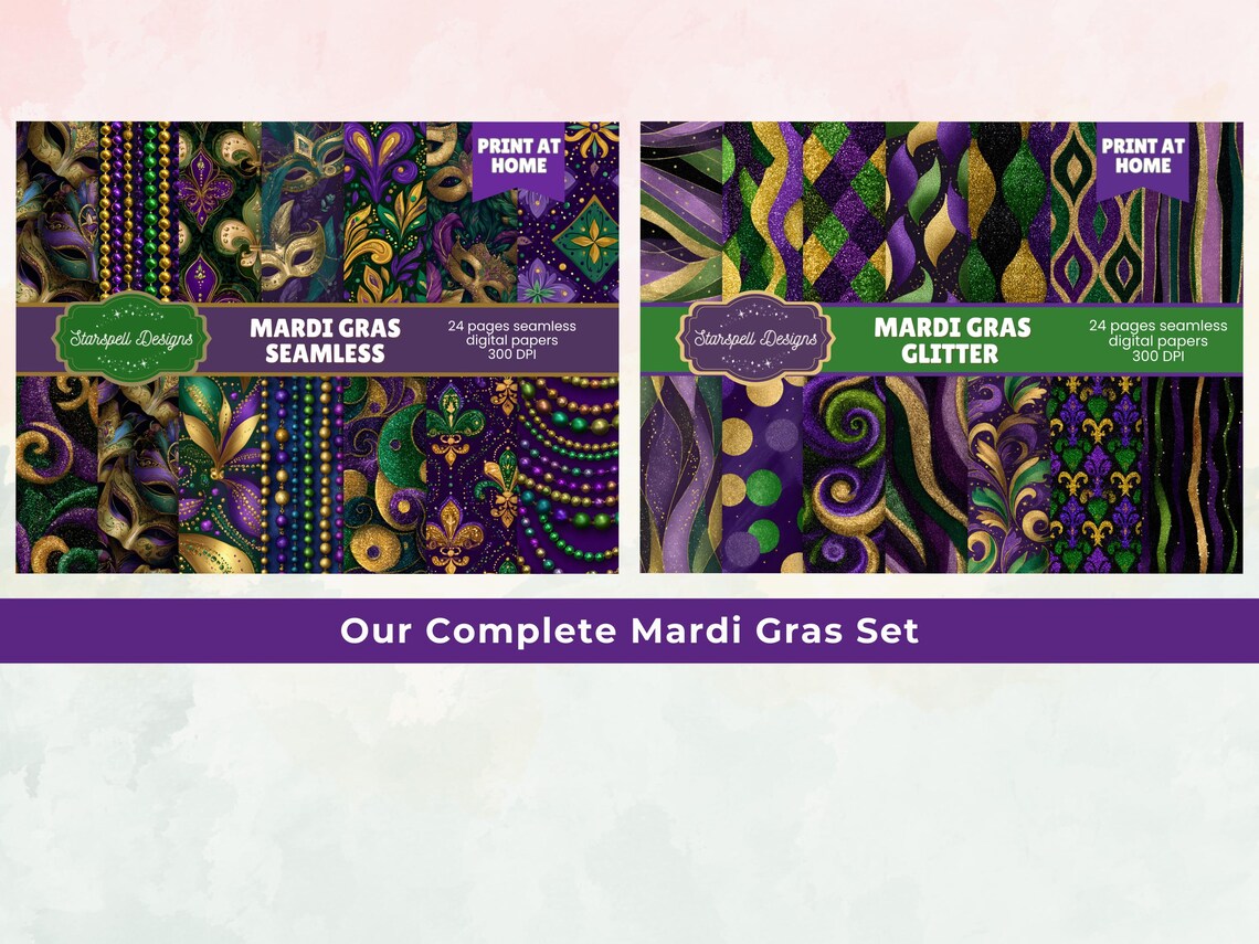 Mardi Gras Seamless Digital Paper Pack | 24 Festive Carnival Patterns ...