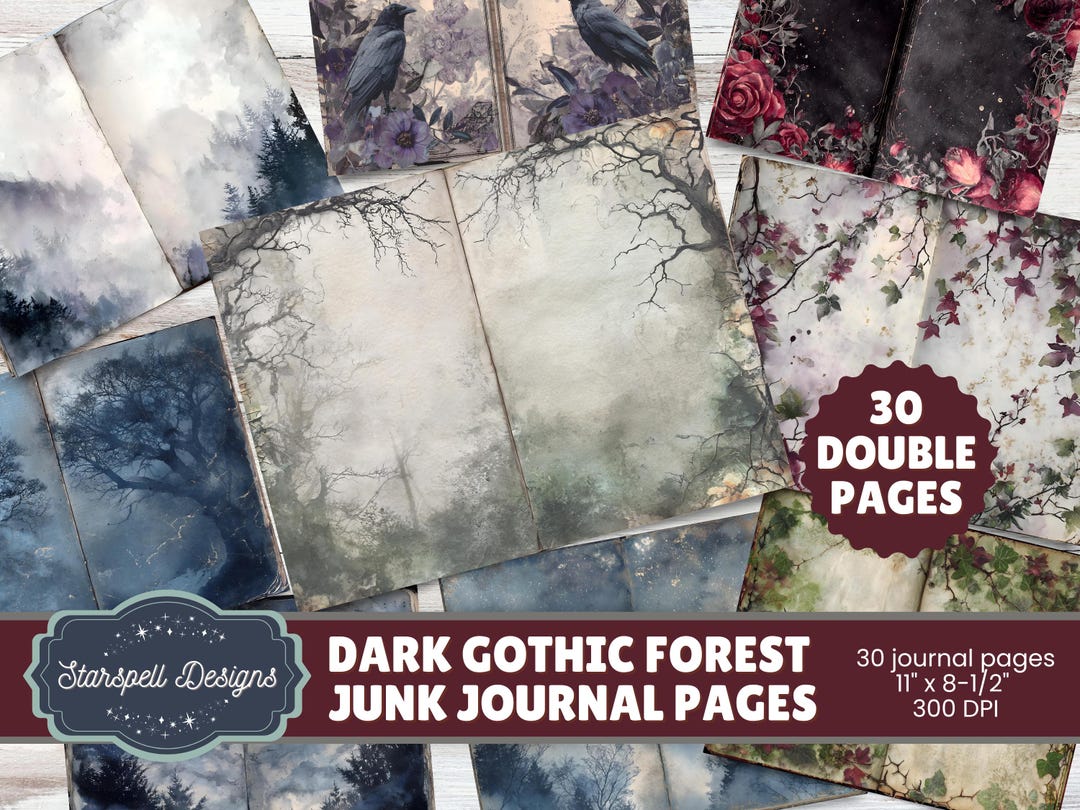 Dark Gothic Forest Journal Pages | 2-page Printable Spreads for Junk ...