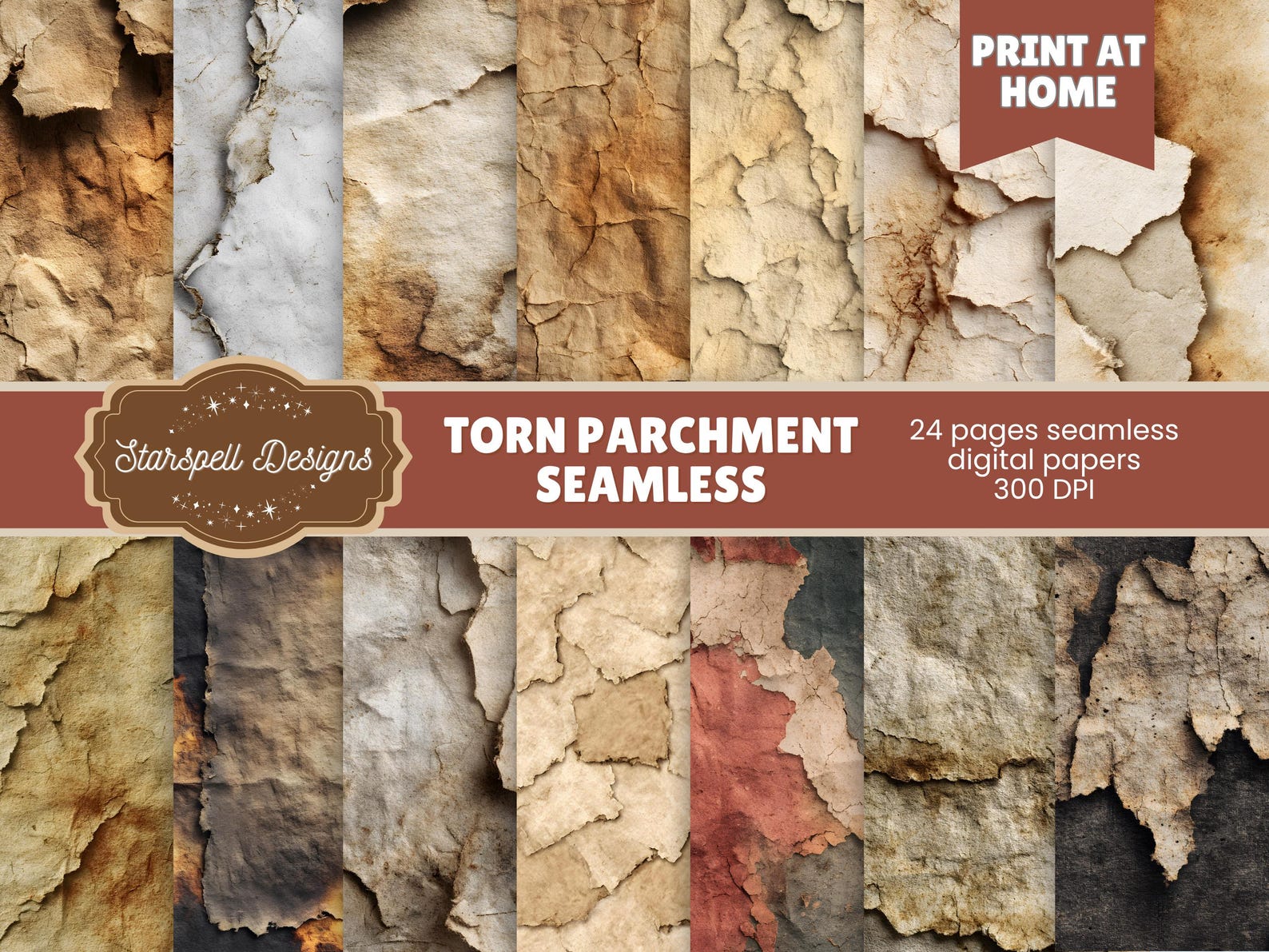 Torn Parchment Digital Paper: Seamless Vintage Textures (digital ...
