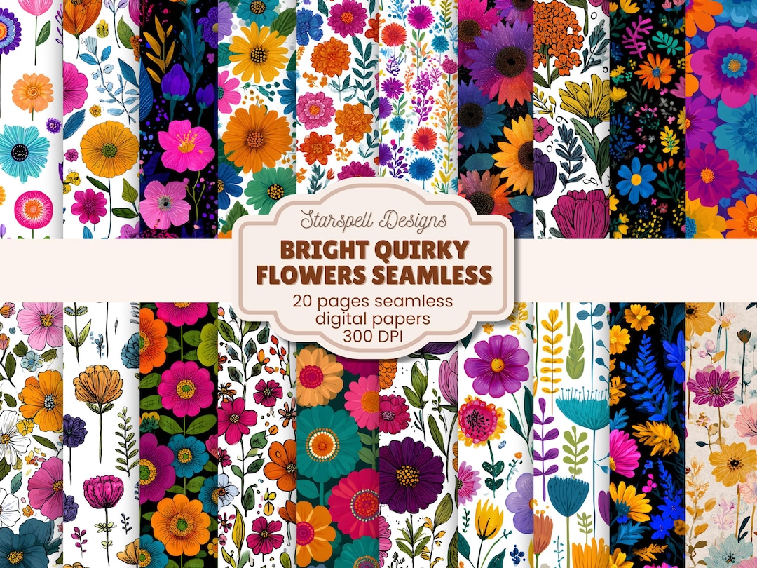 Bright Quirky Flowers Seamless Pattern: Junk Journal, Cards, Crafting ...