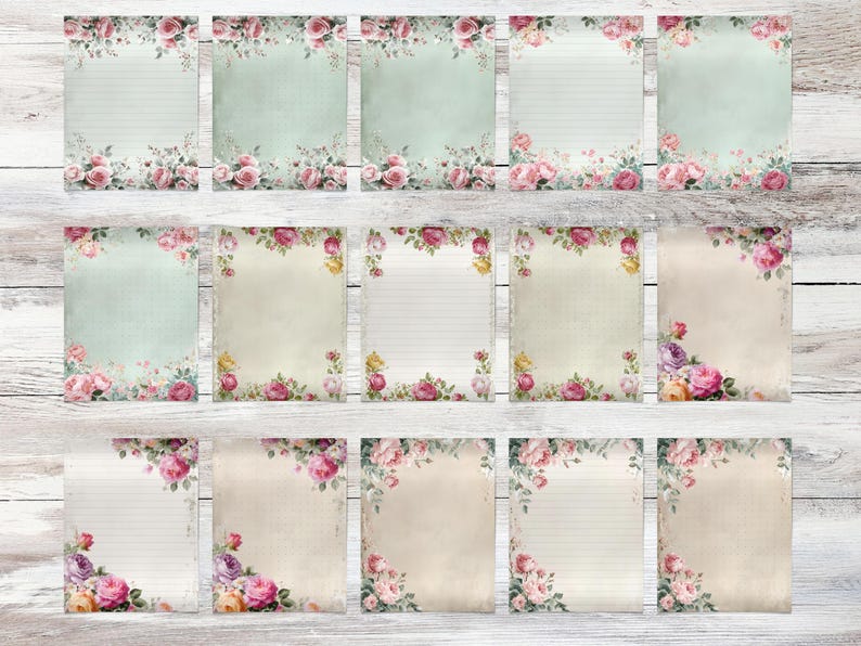 Bullet, Lined & Blank Journal Pages: Shabby Chic Design, Digital ...