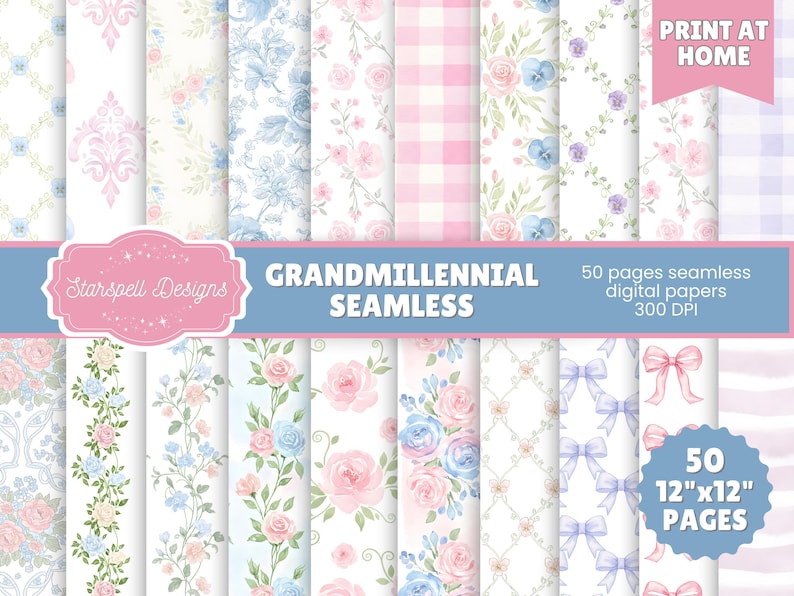 Grandmillenial Floral Digital Paper | Seamless Vintage Florals ...