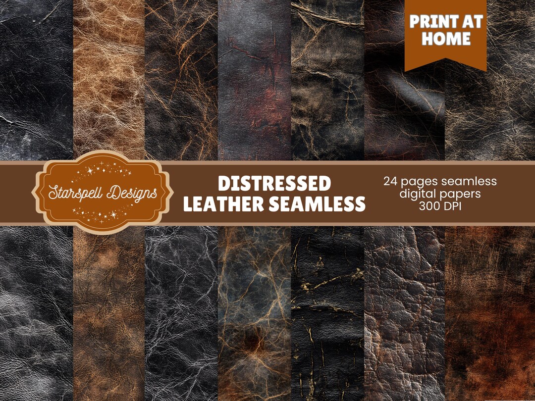 Leather Texture Digital Paper | Distressed Aged Leather Seamless ...