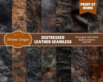 Leather Texture Digital Paper | Distressed Aged Leather Seamless ...