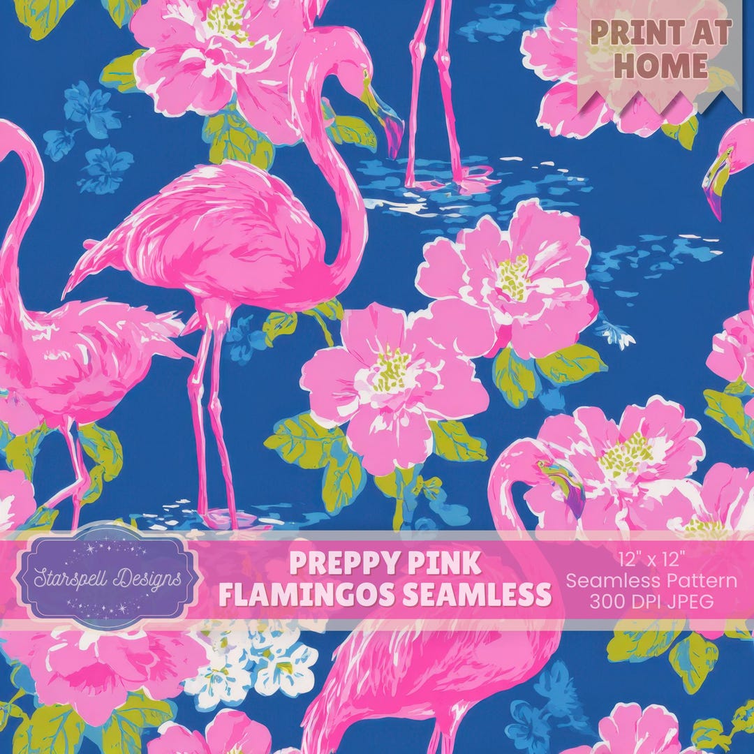 Preppy Pink Flamingos Seamless Pattern | Tropical Flamingo Floral ...