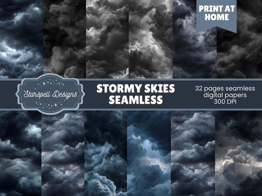 Stormy Skies Seamless Patterns | 32 Dramatic Cloud Digital Papers ...