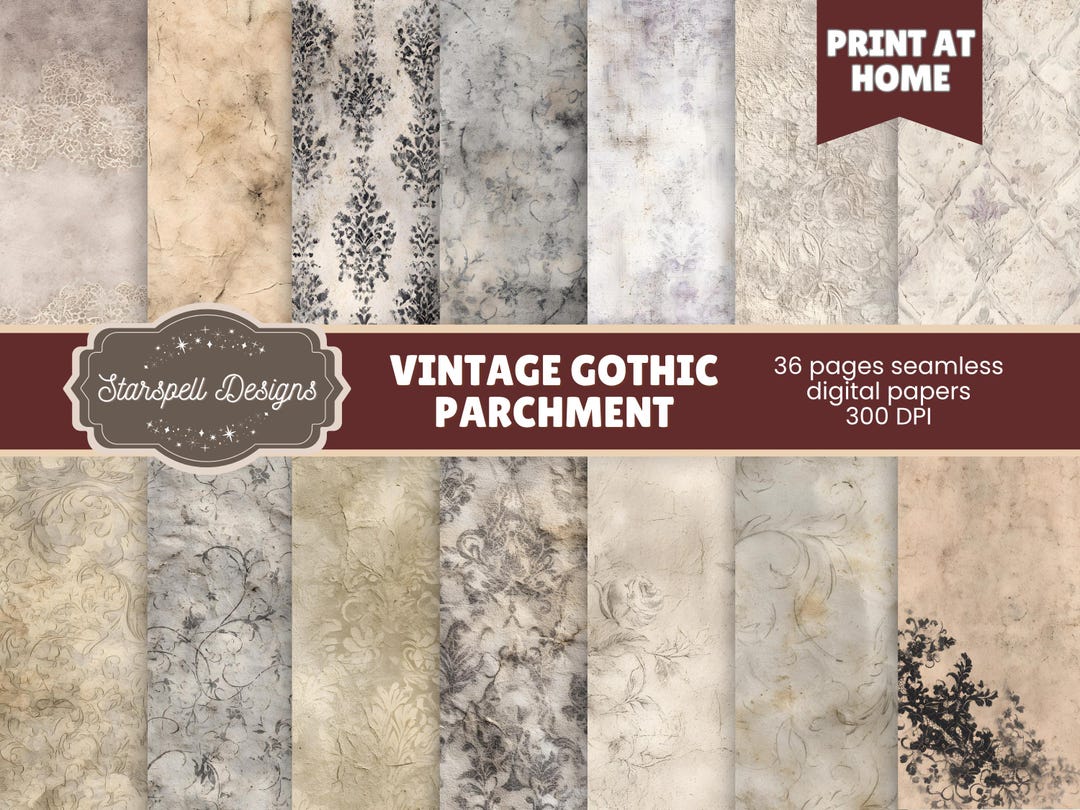 Vintage Gothic Parchment Seamless Papers | 36 Distressed Antique ...