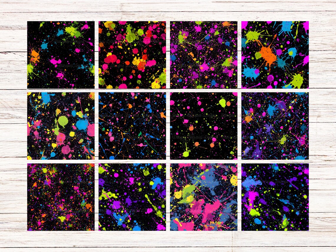 Neon Paint Splatter Seamless Patterns | Bright Digital Papers for ...
