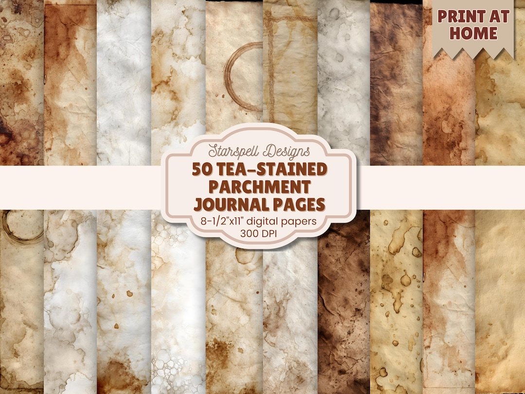 Tea-stained Parchment Journal Paper: 50 Printable Vintage Backgrounds ...