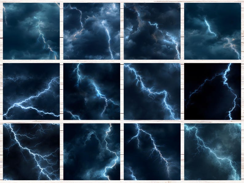 Blue Lightning Seamless Patterns | 36 Electric Storm Digital Papers ...