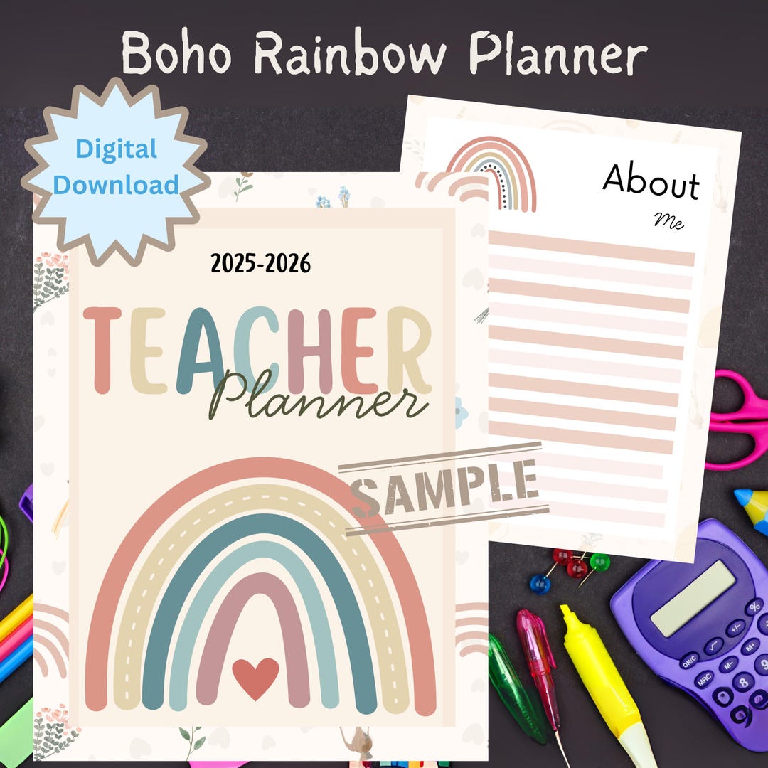 2025 2026 Boho Rainbow Teacher Planner, Printable Teacher Planner PDF ...