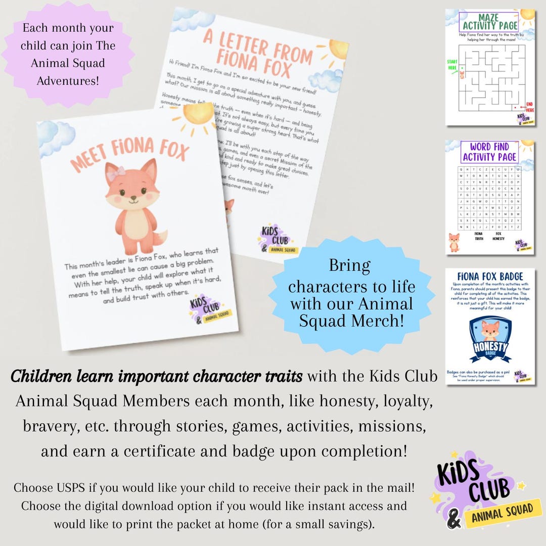 Character Building Activity Kit for Kids, Fiona Fox Honesty Pack ...