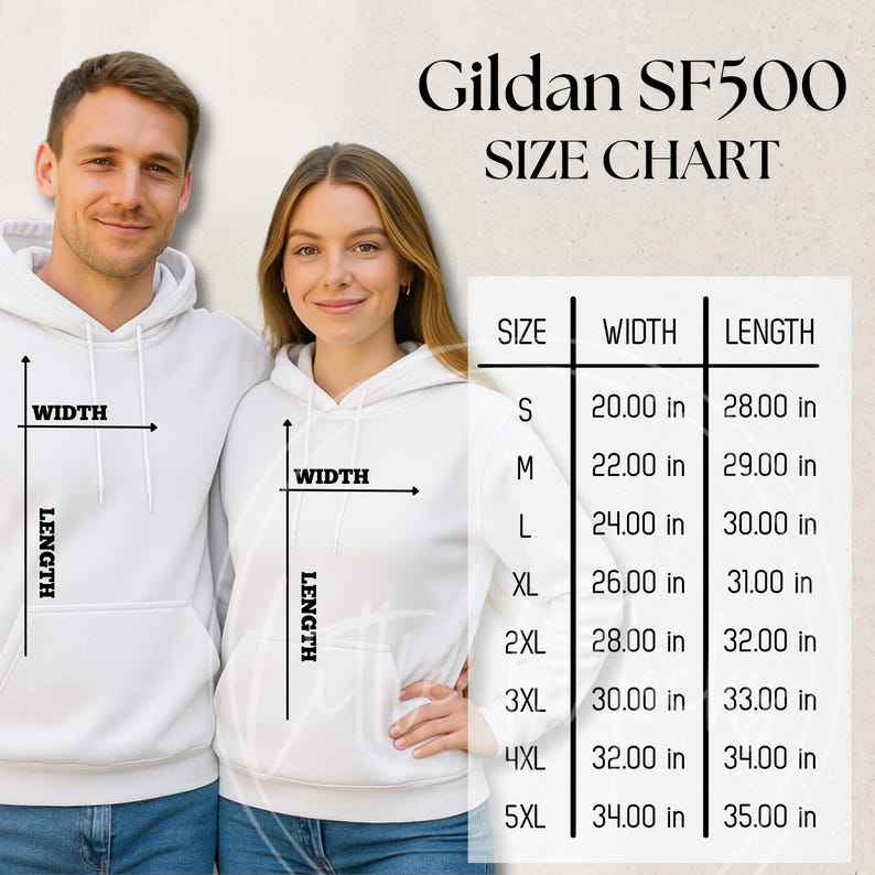Gildan SF500 Size Chart Mockup: Unisex Midweight Softstyle Fleece ...