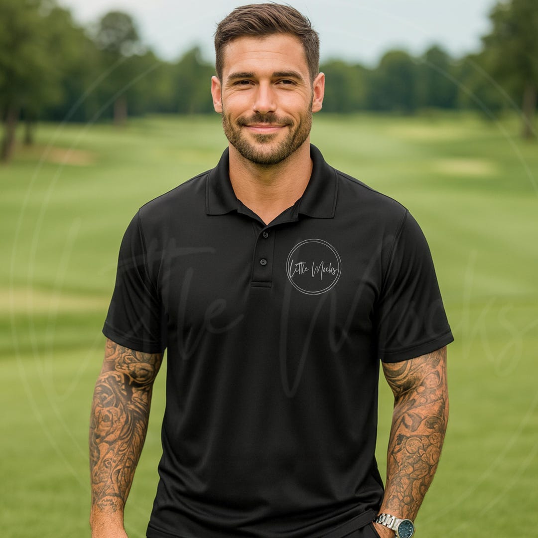 Black Sport-tek ST550 Men's Polo Mockup: Mens Golf Shirt, Golf Shirt ...
