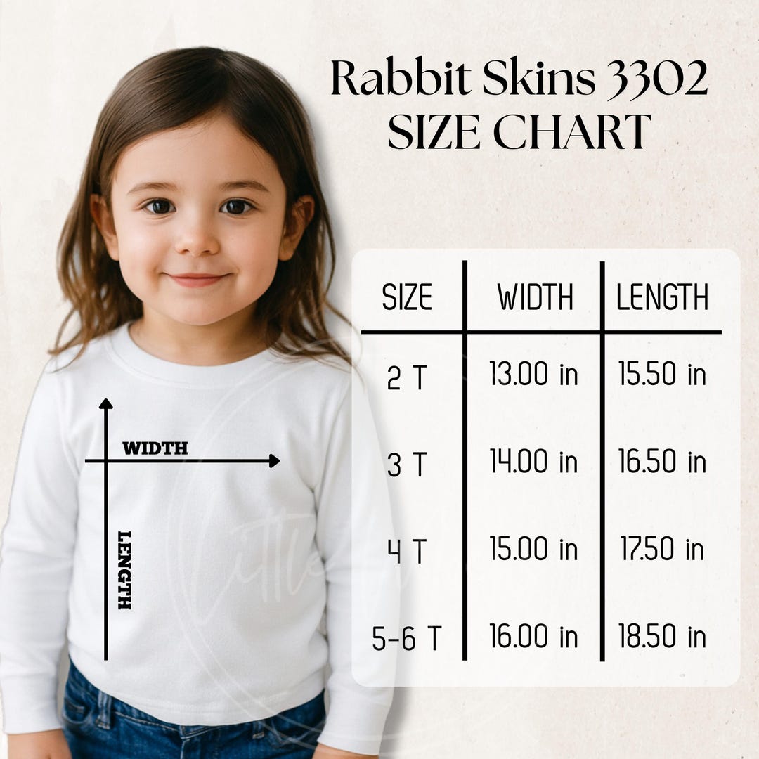 Rabbit Skins 3302 Size Chart Mockup: Toddler Long Sleeve Tee, Kid's ...