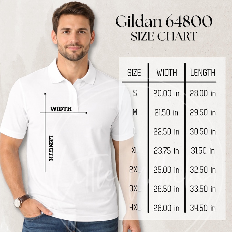 Gildan 64800 Size Chart Mockup: Mens Pique Polo Shirt, Mens Golf Tshirt ...
