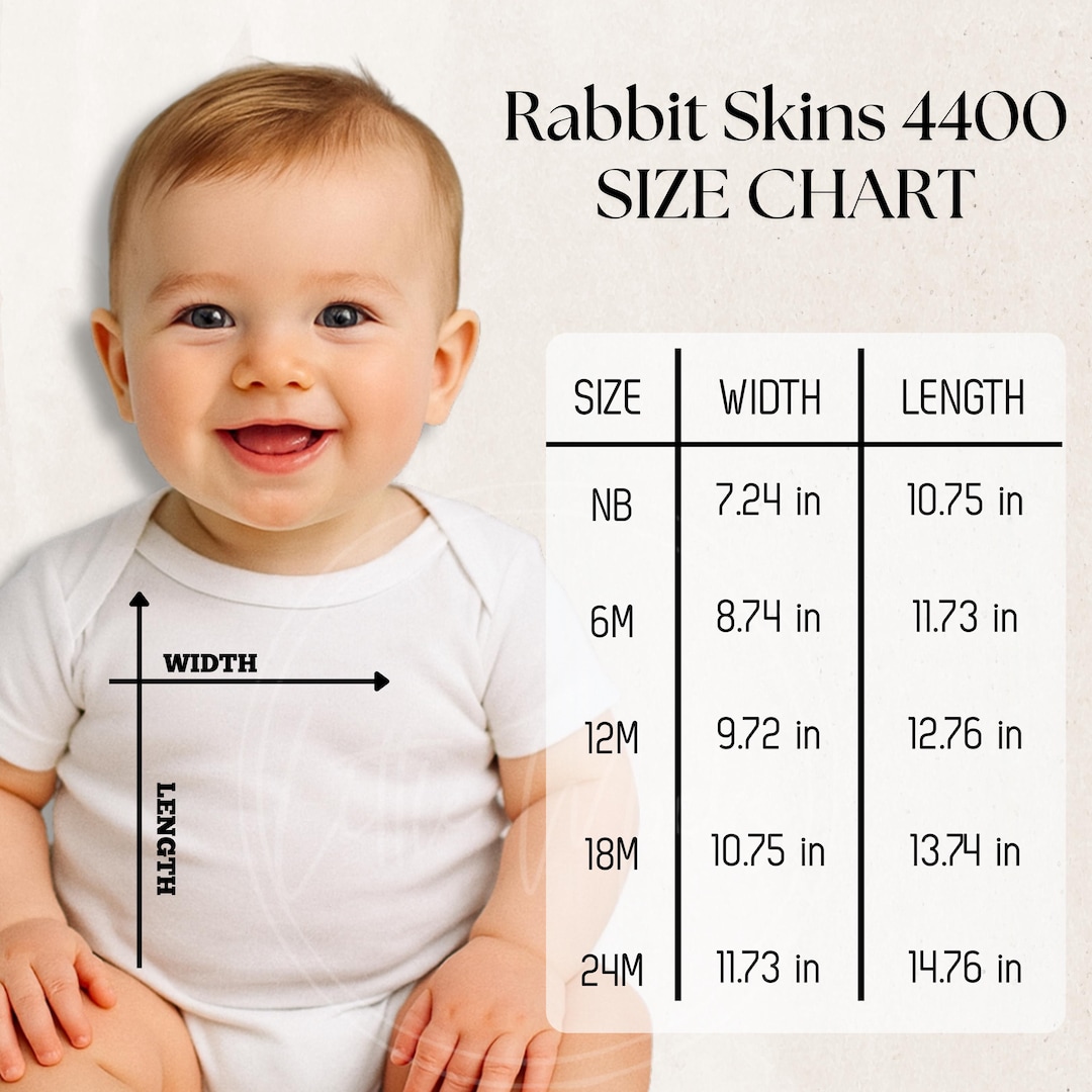 Rabbit Skins 4400 Size Chart Mockup: Infant Baby Rib Bodysuit Onesie ...