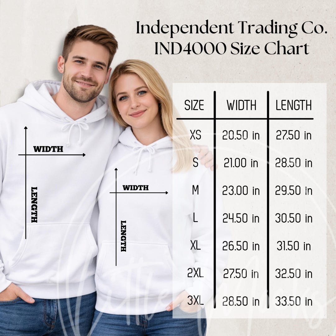 ITC IND4000 Size Chart Mockup: Independent Trading Company Unisex ...
