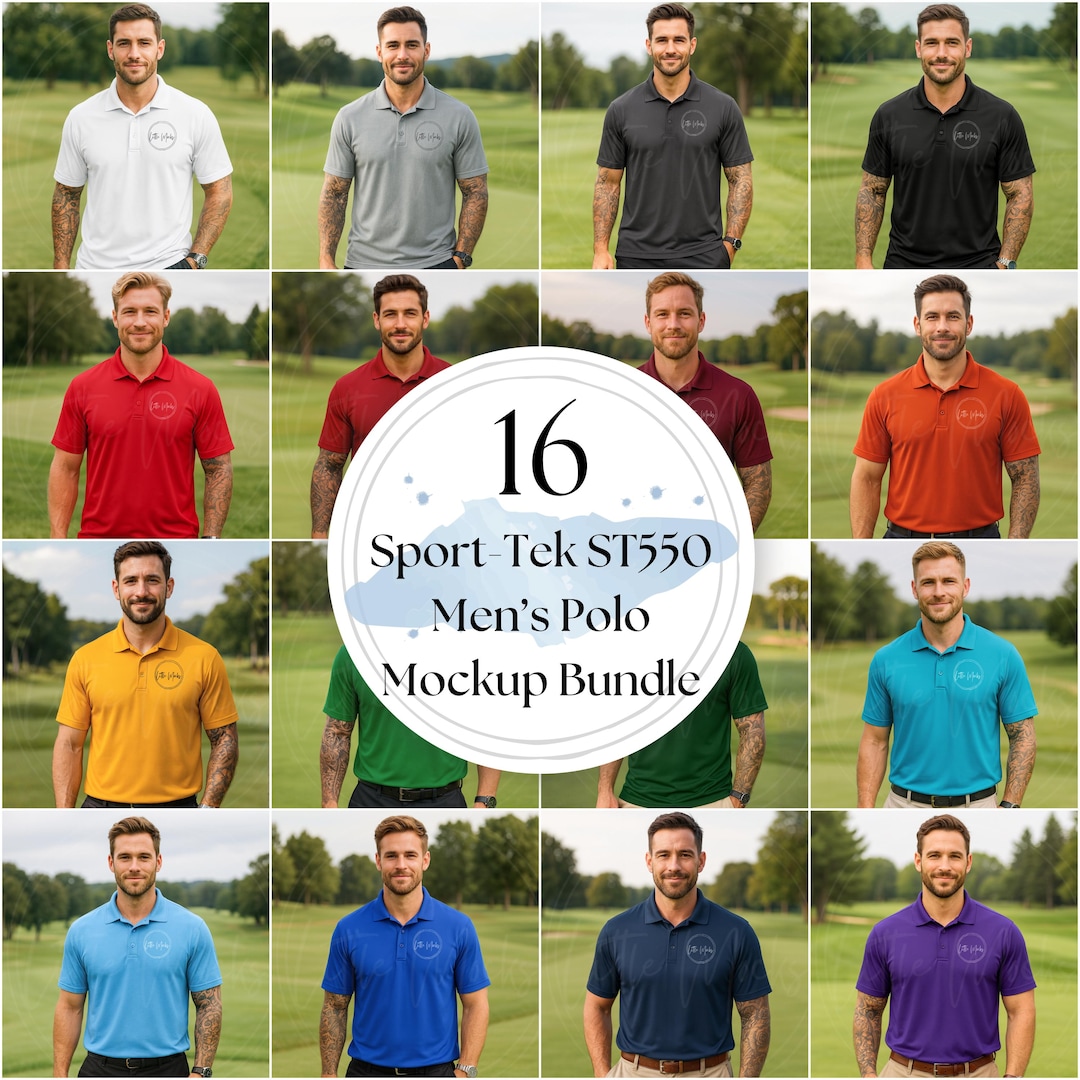 Sport-tek ST550 Men's Polo Mockup Bundle: Mens Golf Shirt, Golf Shirt ...