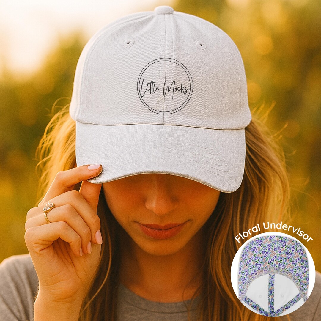 White / Floral Infinity Her CASSIE Hat Mockup: Women's Pigment-dyed Cap ...