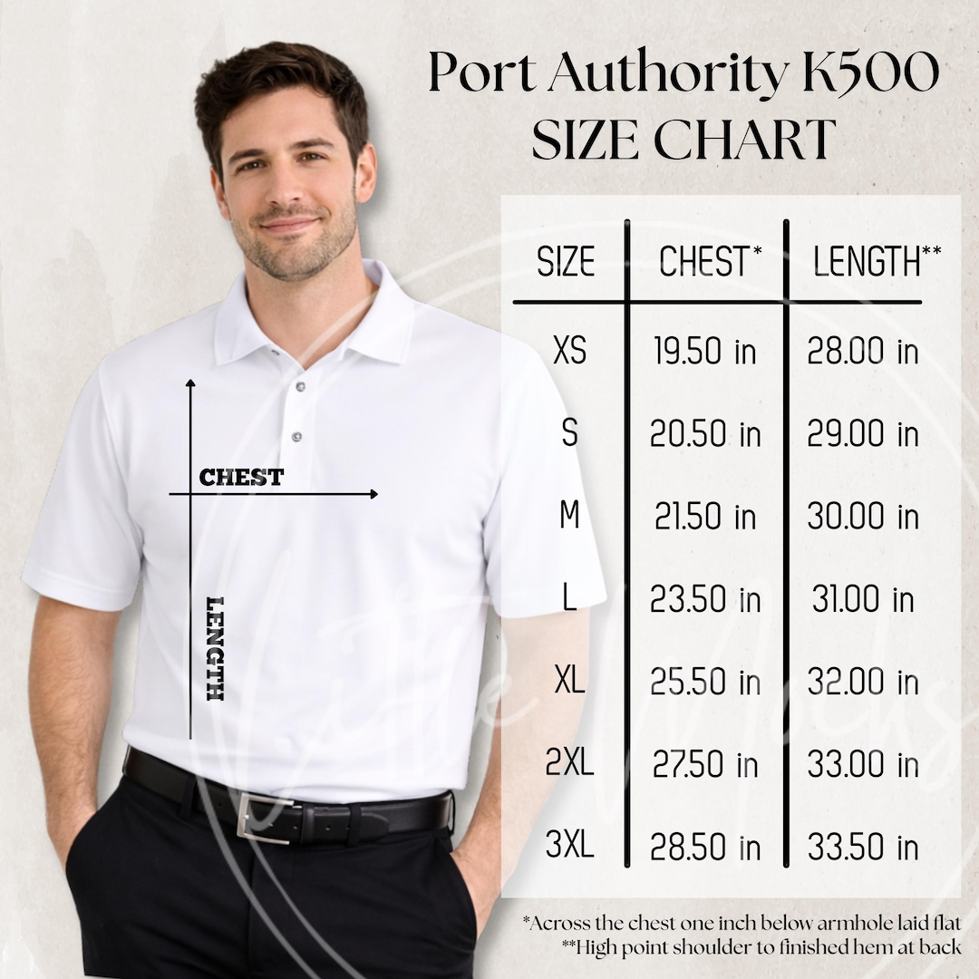 Port Authority K500 Size Chart Mockup: Mens Silk Polo Size Guide, Mens ...