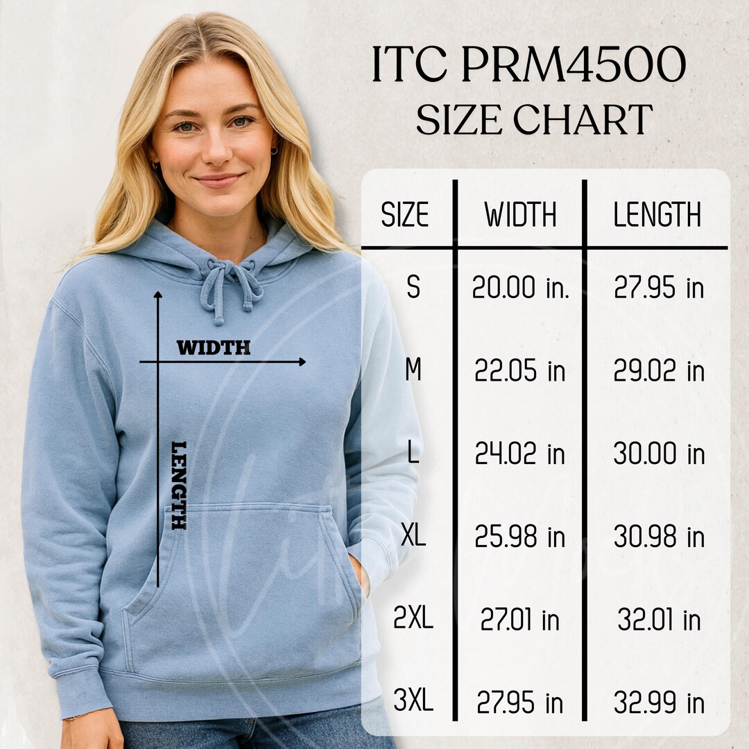 ITC PRM4500 Size Chart Mockup: Independent Trading Company Pigment-dyed ...