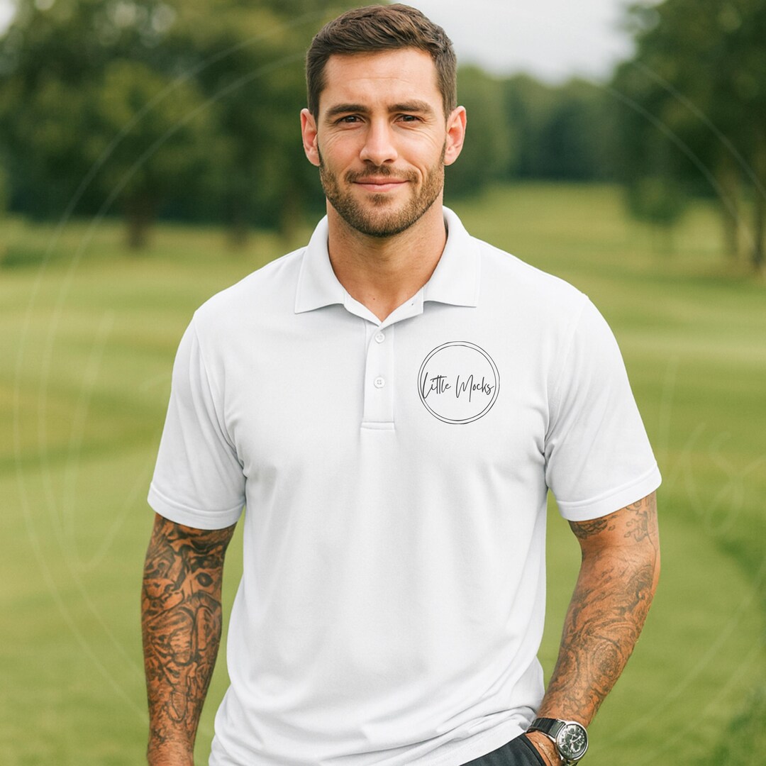 White Sport-tek ST550 Men's Polo Mockup: Mens Golf Shirt, Golf Shirt ...