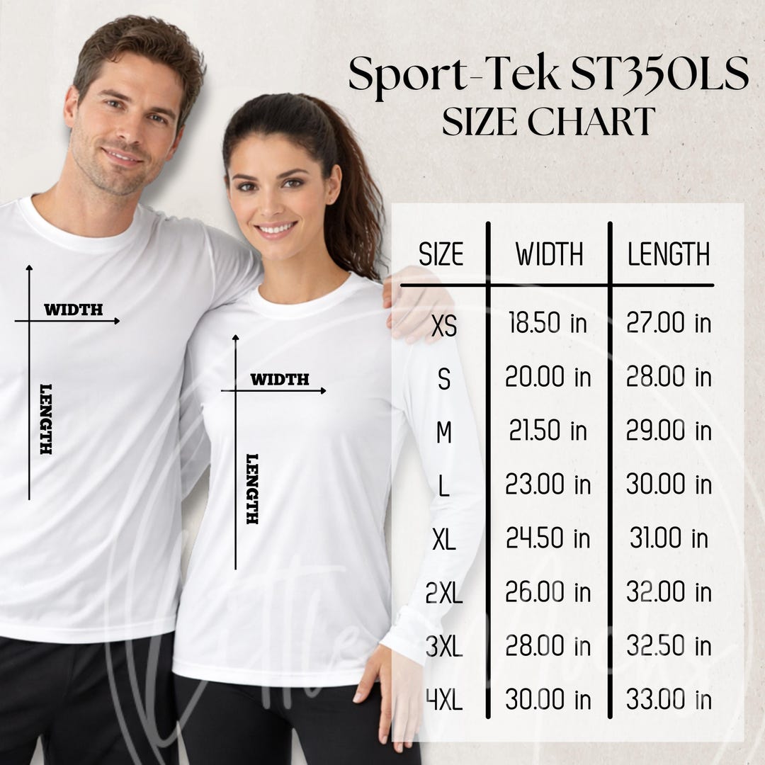 Sport-tek ST350LS Size Chart Mockup: Couples Lightweight Long Sleeve ...