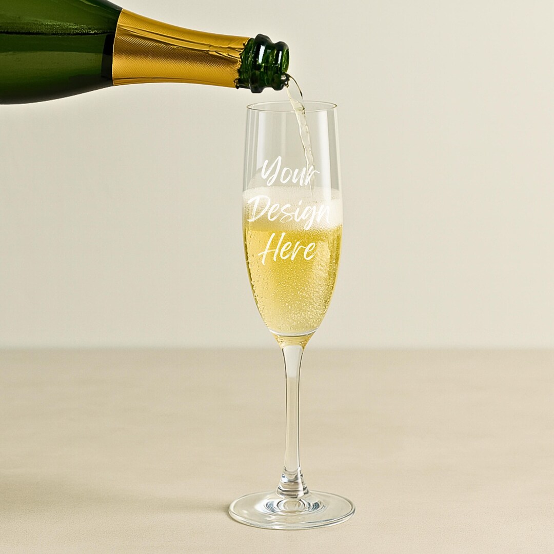 Champagne Glass Mockup: 8 Oz Champagne Flute Mock, Champagne Pour ...