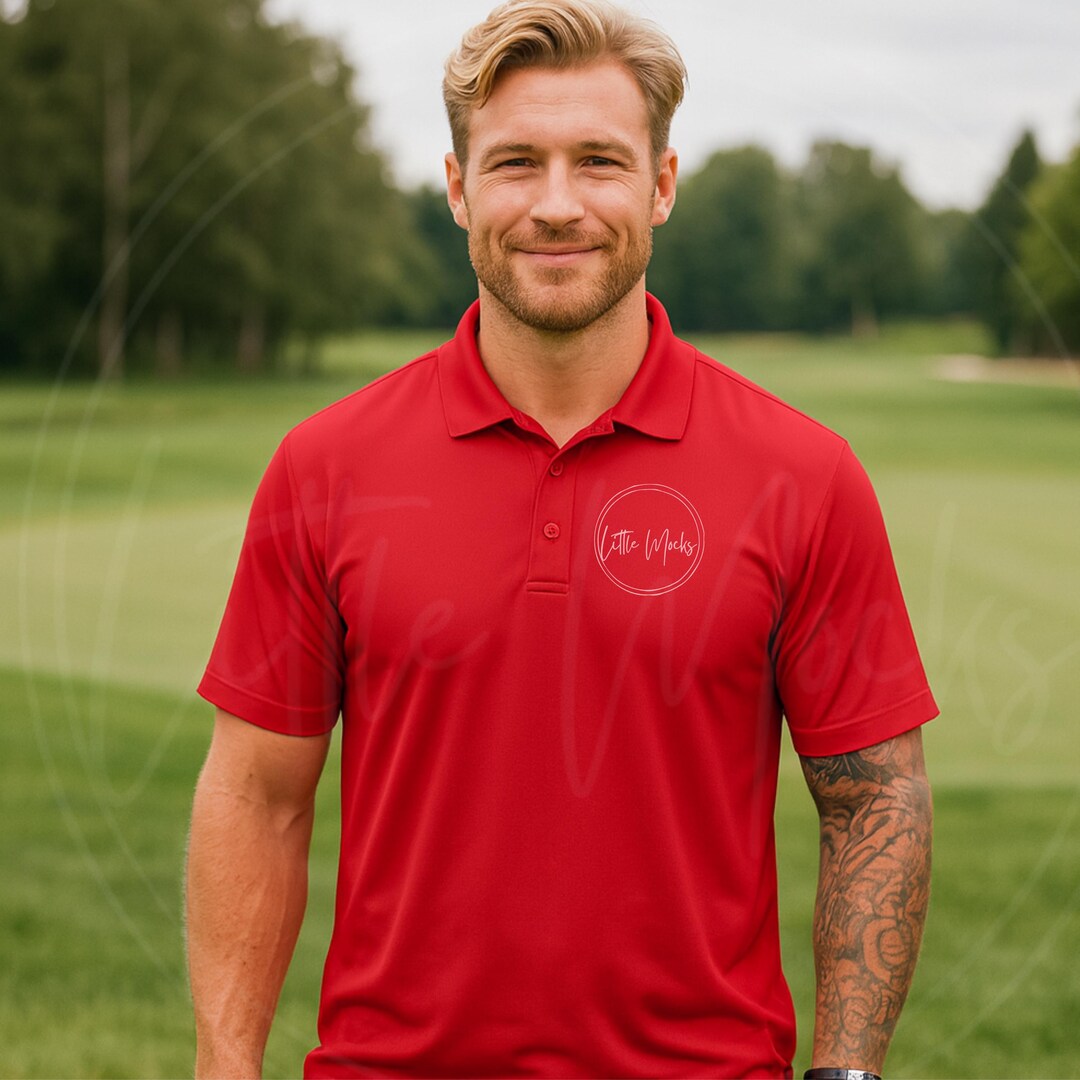 True Red Sport-tek ST550 Men's Polo Mockup: Mens Golf Shirt, Golf Shirt ...