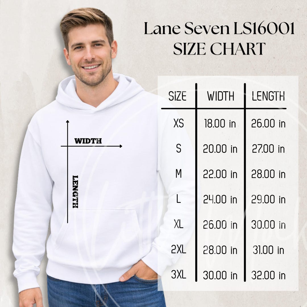 Lane Seven LS16001 Size Chart: Urban Pullover Hoodie, Unisex Sweatshirt ...