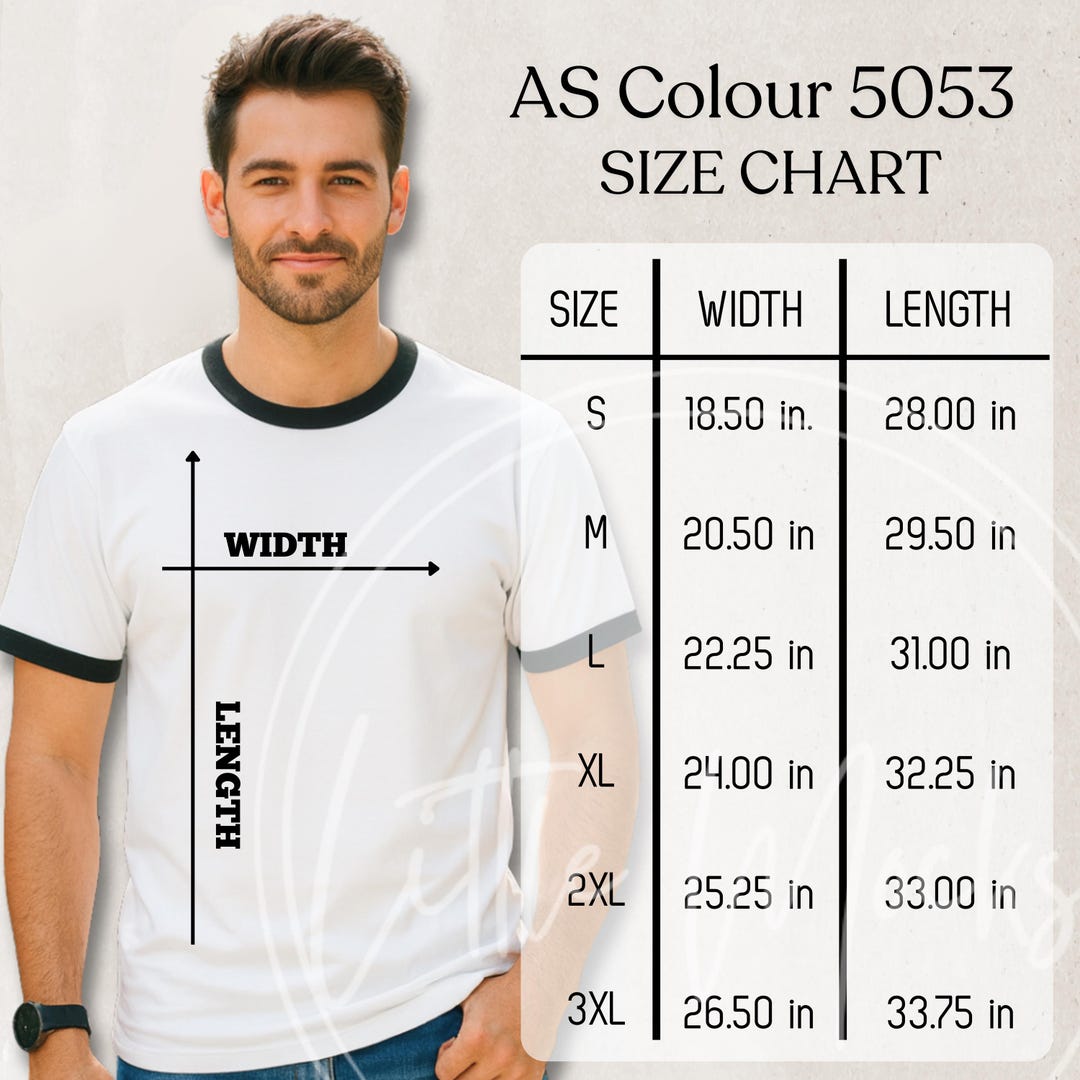 Men's Staple Ringer Tee Size Chart: AS Colour 5053 Sizing Guide (JPG ...