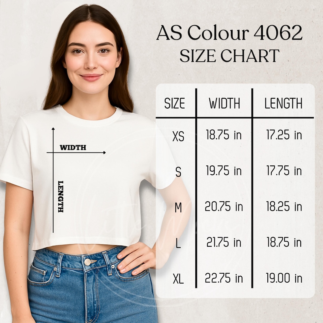 Crop Tee Size Chart Mockup: AS Colour 4062 Sizing Guide (JPG File) - Etsy