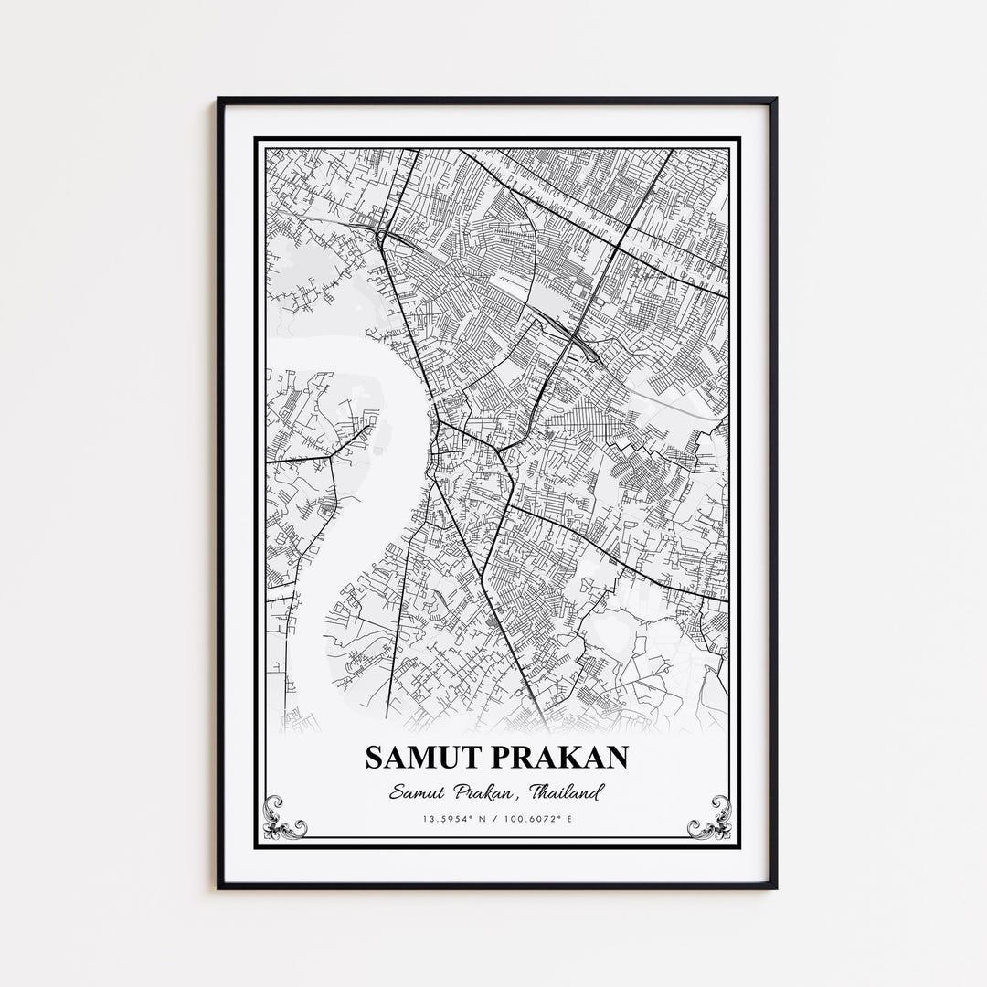 Samut Prakan Map Print, Samut Prakan Thailand Wall Art Poster, Samut ...