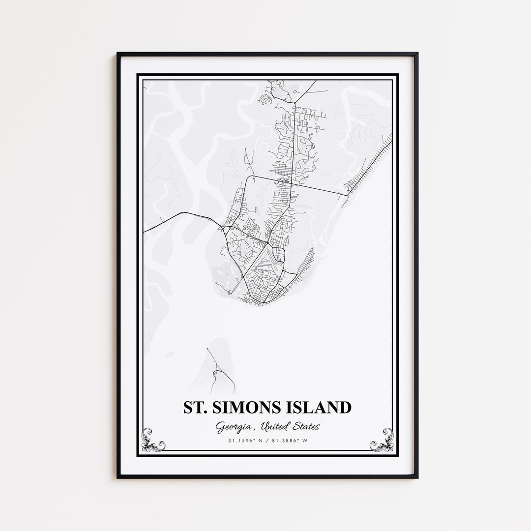 St. Simons Island Map Print, St. Simons Island Georgia Wall Art Poster ...