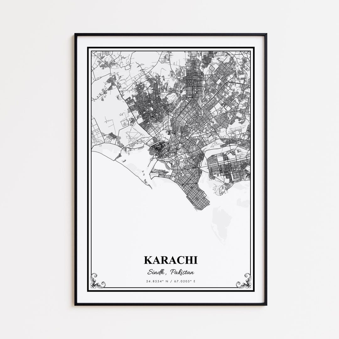Karachi Map Print, Karachi Sindh Wall Art Poster, Karachi Custom Street ...
