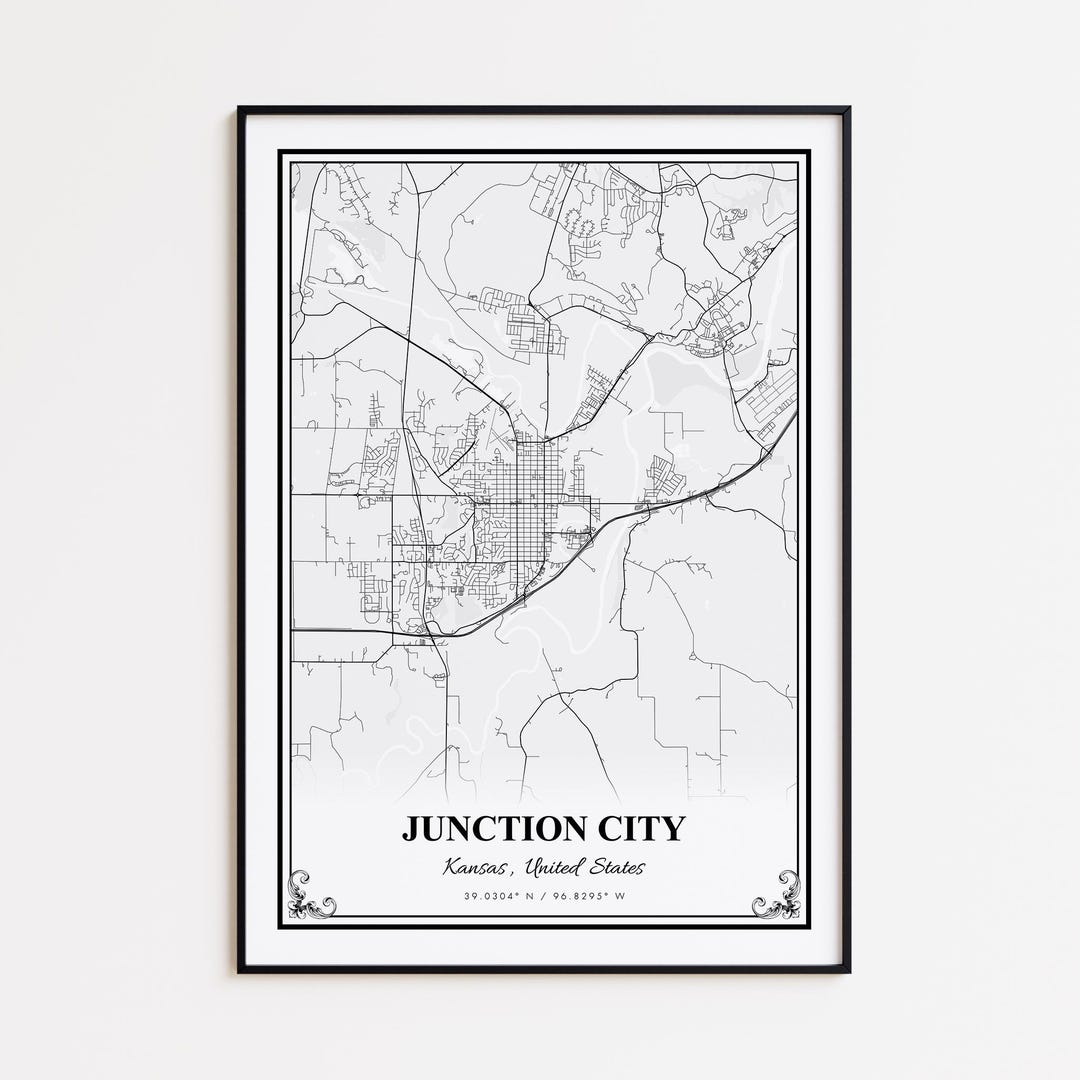Junction City Map Print, Junction City Kansas Wall Art Poster, Junction ...