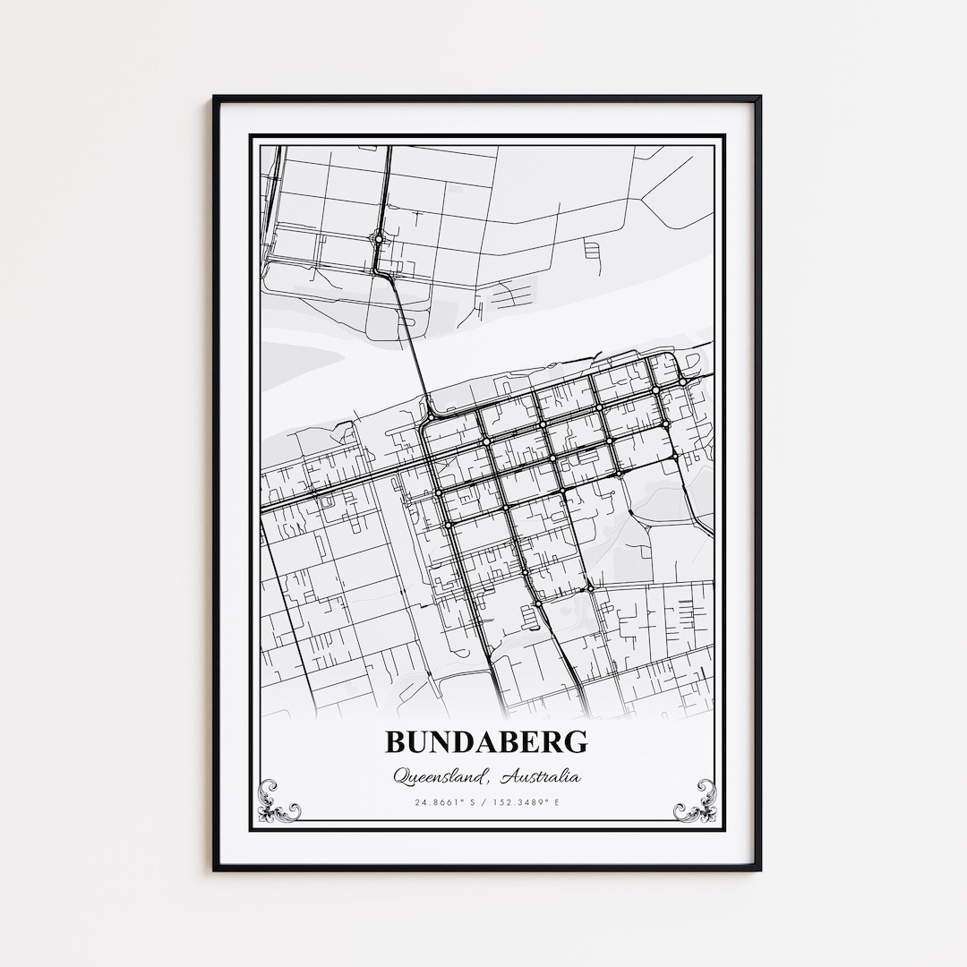 Bundaberg Map Print, Bundaberg Queensland Wall Art Poster, Bundaberg ...