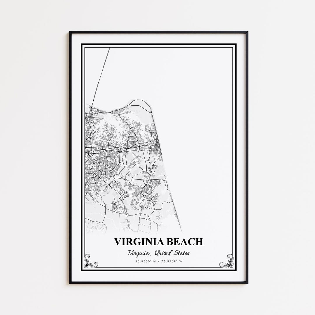Virginia Beach Map Print, Virginia Beach Virginia Wall Art Poster ...