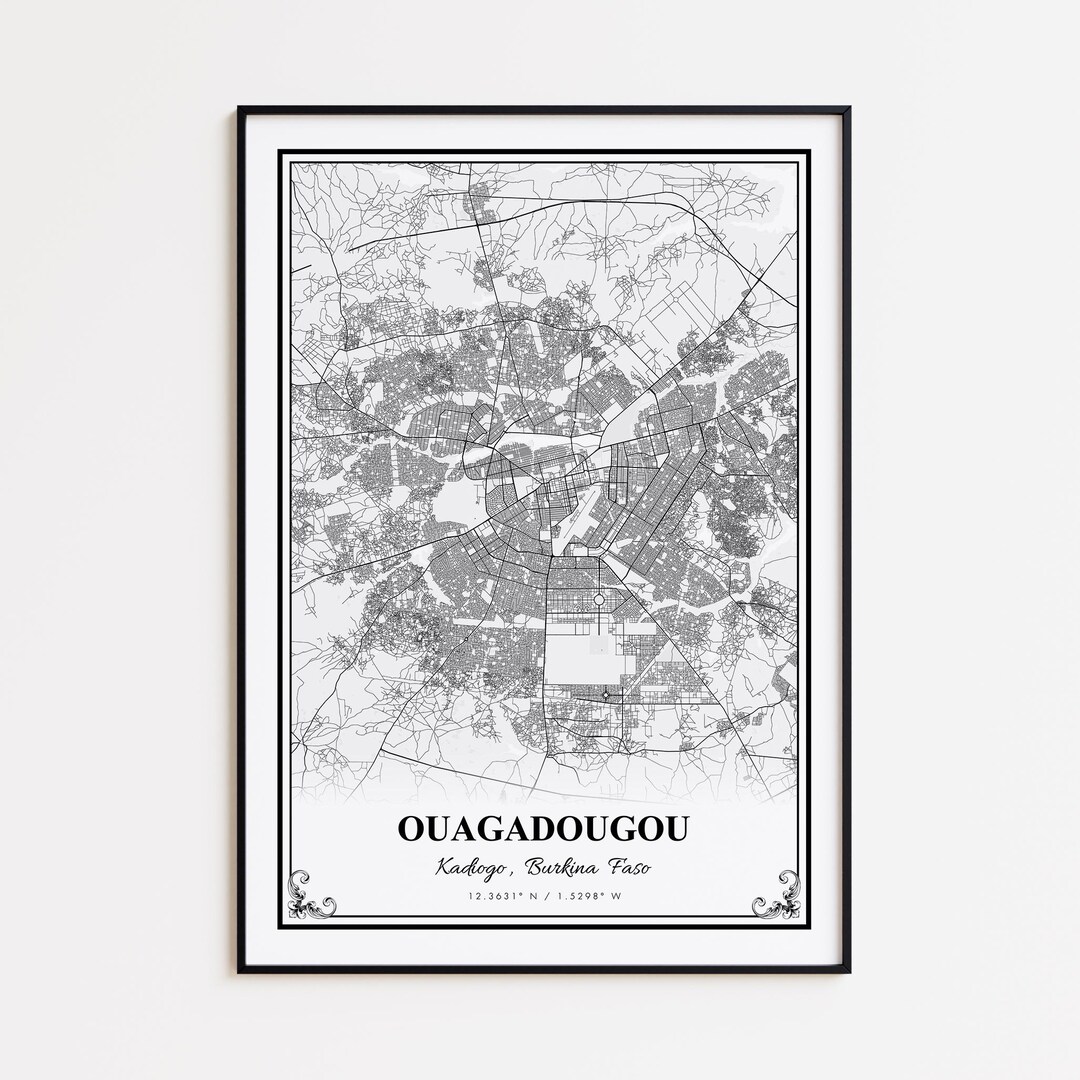 Ouagadougou Map Print, Ouagadougou Kadiogo Wall Art Poster, Ouagadougou ...