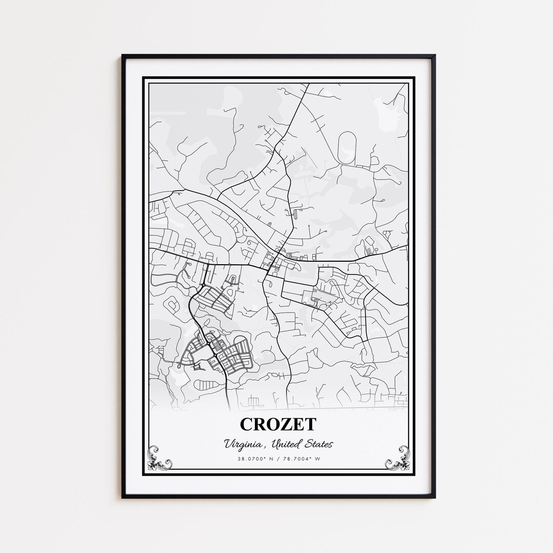 Crozet Map Print, Crozet Virginia Wall Art Poster, Crozet Custom Street ...