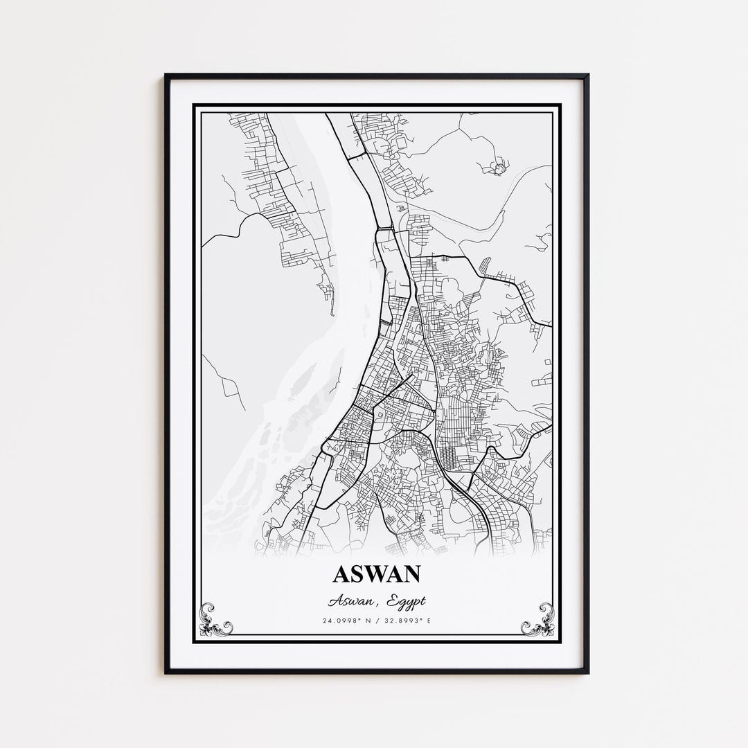 Aswan Map Print, Aswan Egypt Wall Art Poster, Aswan Custom Street Map ...